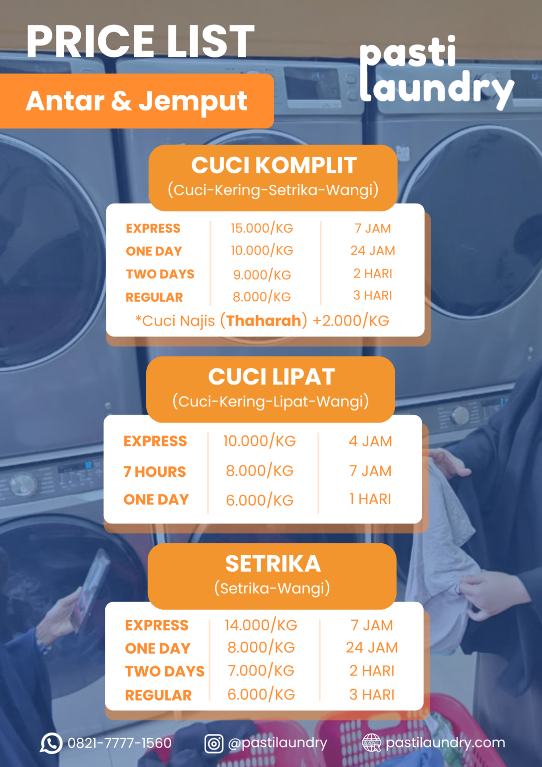 List Harga - Laundry Express Rawamangun Matraman Gratis Antar Jemput